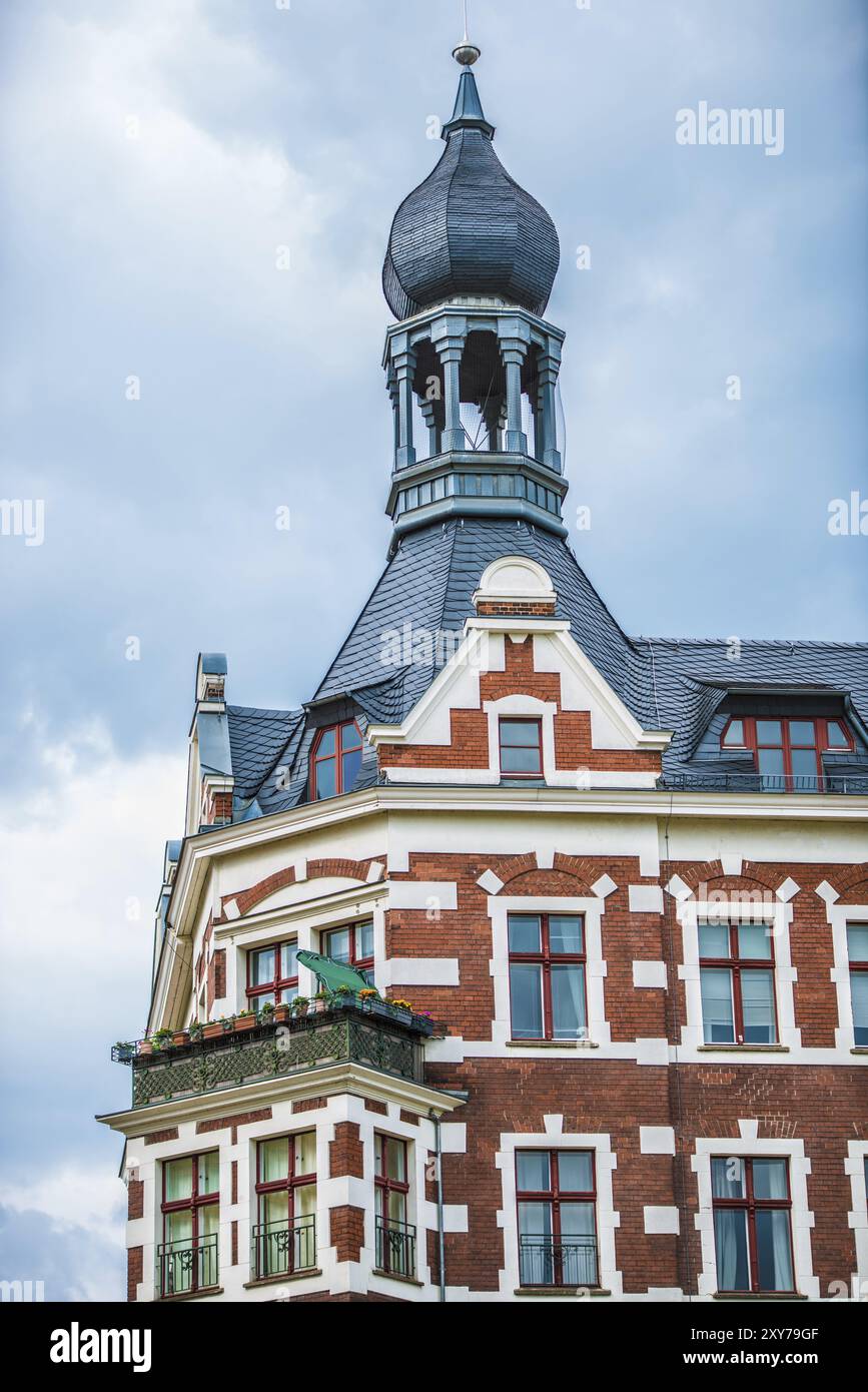 Small artistic turret on a red brick building in Berlin Koepenick Stock ...