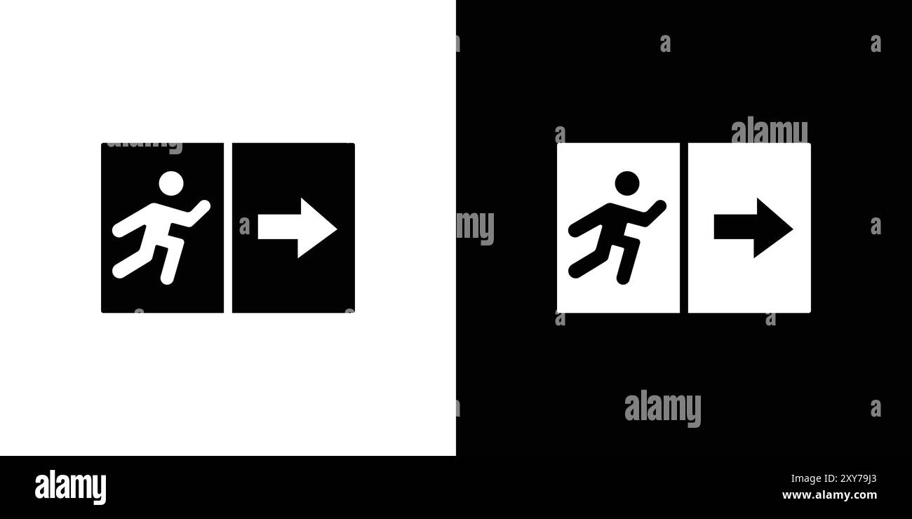 Emergency exit icon set in black and white color. simple flat vector ...