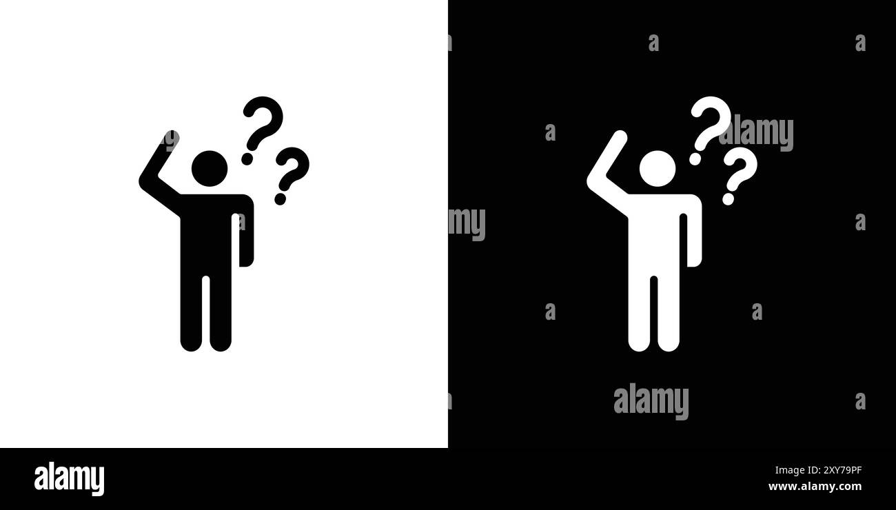 Confusing man icon set in black and white color. simple flat vector ...