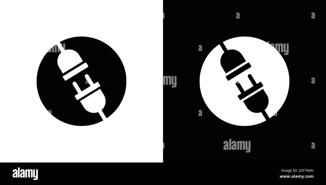 Connect plug icon set in black and white color. simple flat vector ...