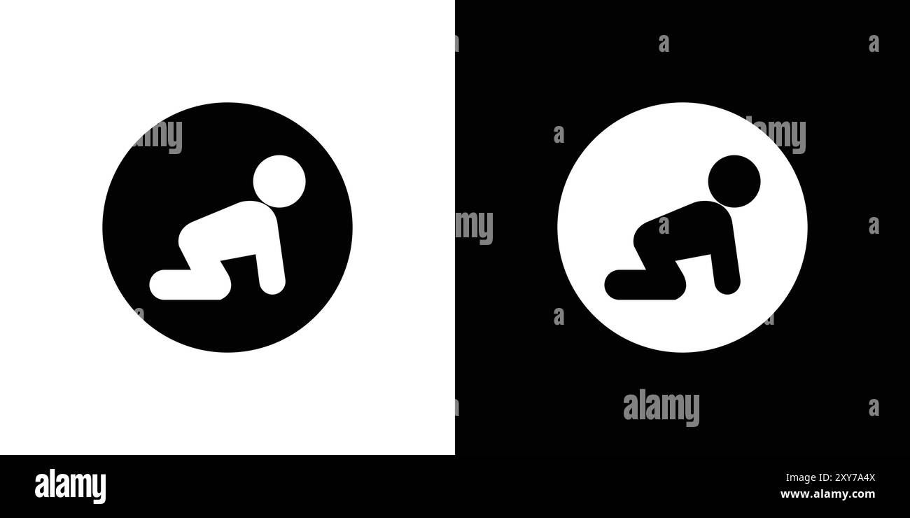 Crawling baby icon set in black and white color. simple flat vector ...