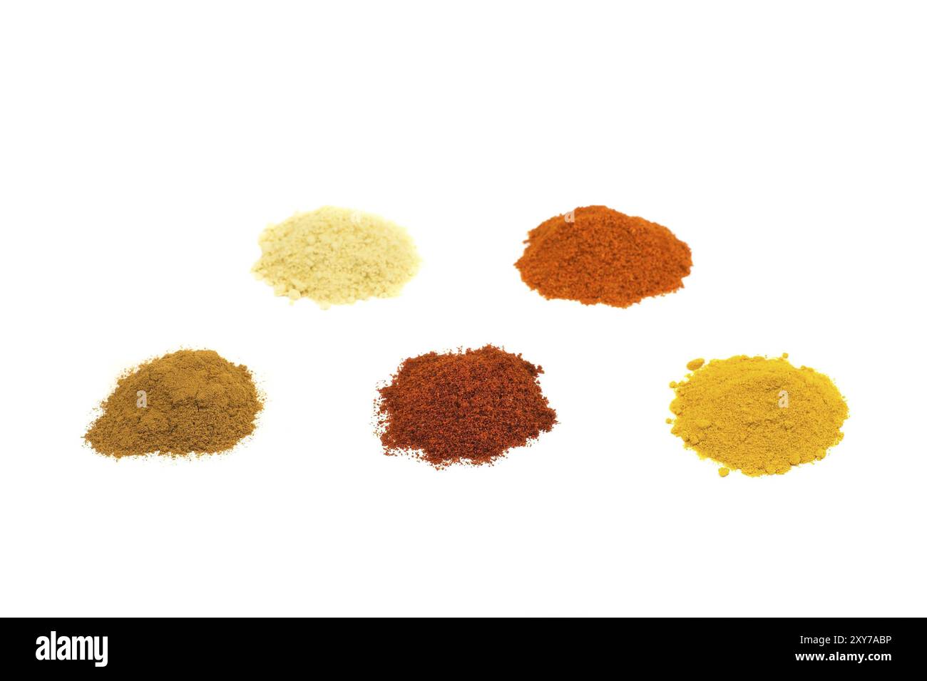 Heaps of five seasoning spices isolated on white background Stock Photo ...