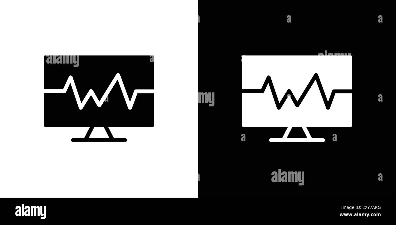 ECG monitor icon set in black and white color. simple flat vector Stock ...