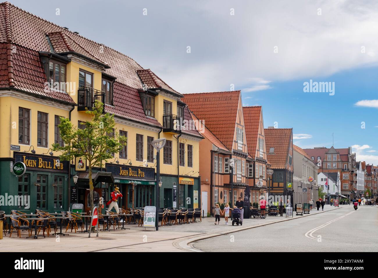Street scene with typical Danish buildings in Osteragade, Aalborg ...