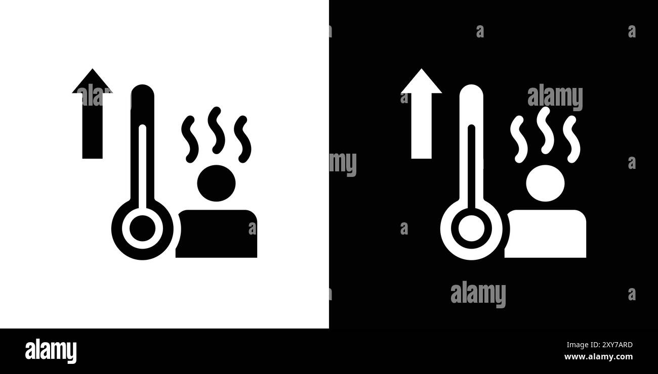 Fever, high temperature icon set in black and white color. simple flat ...