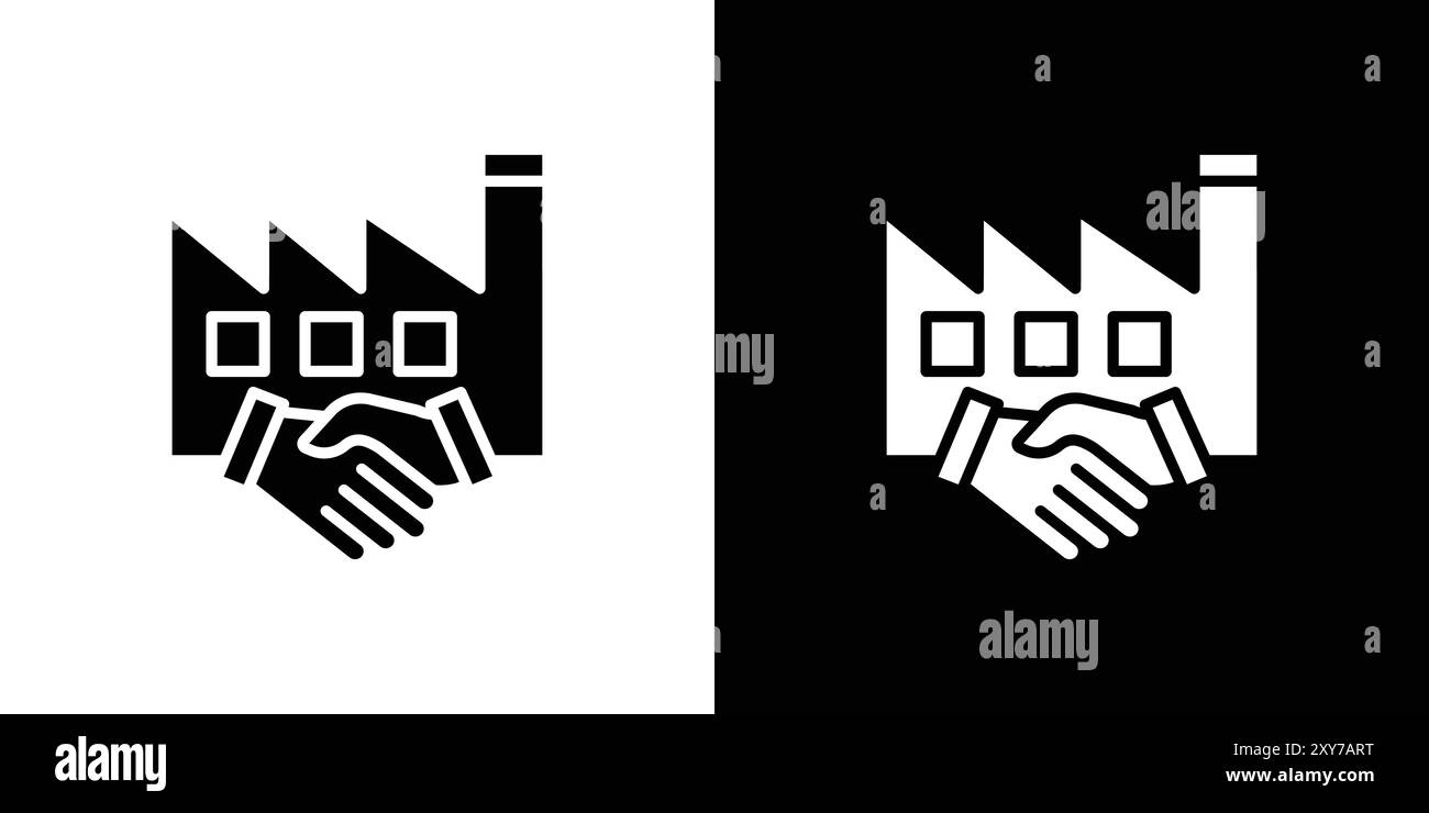 Factory deal icon set in black and white color. simple flat vector ...