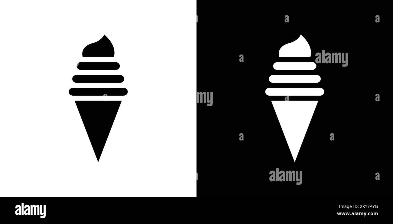 ice cream cone icon set in black and white color. simple flat vector ...