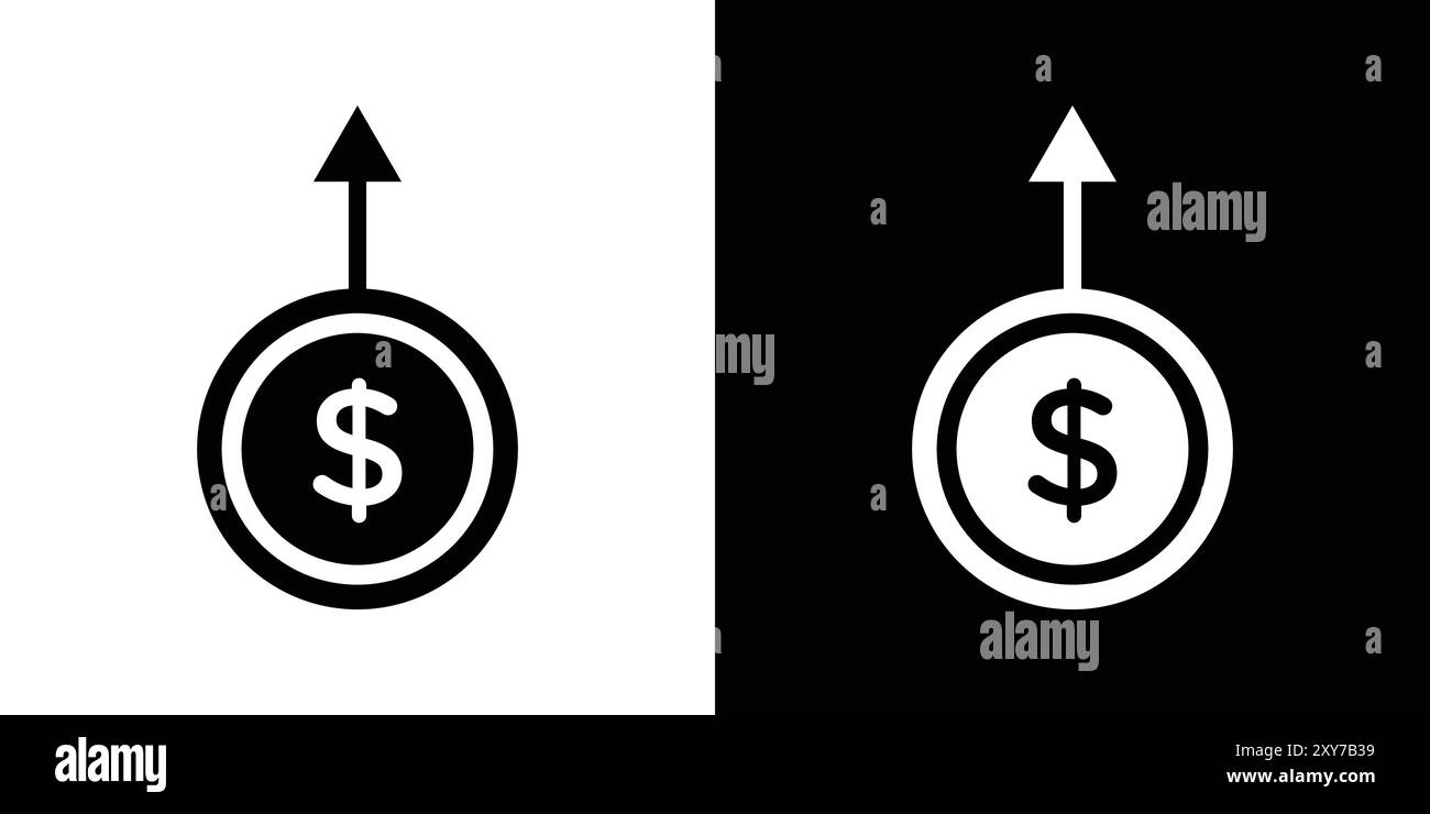 Increase money icon set in black and white color. simple flat vector ...