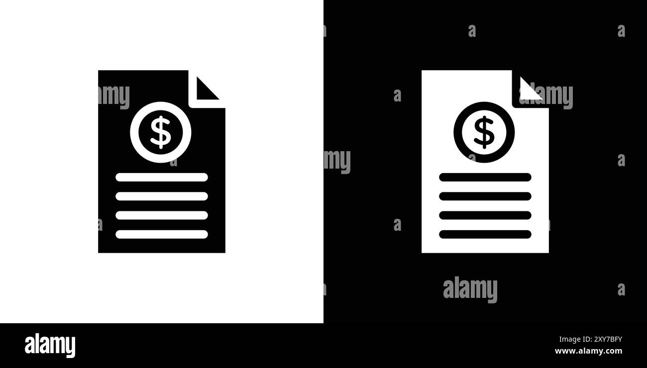 Invoice document icon set in black and white color. simple flat vector ...