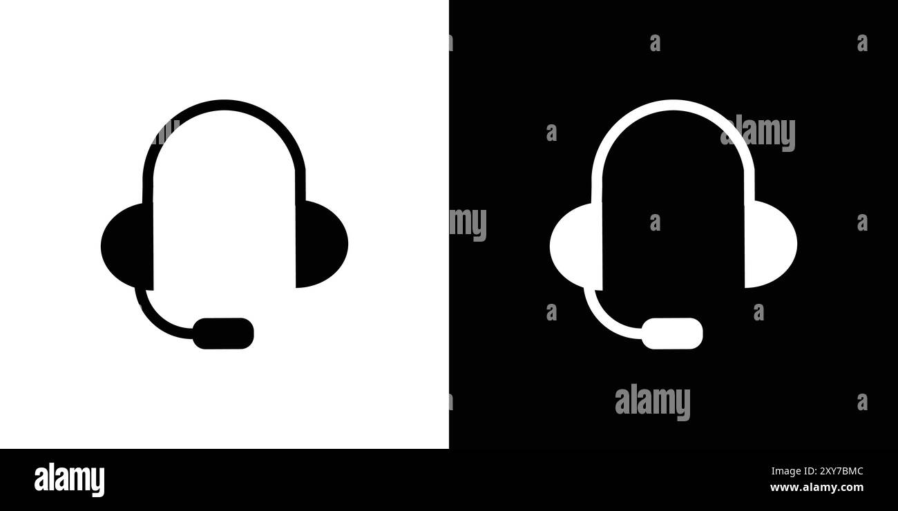 Headset icon set in black and white color. simple flat vector Stock ...