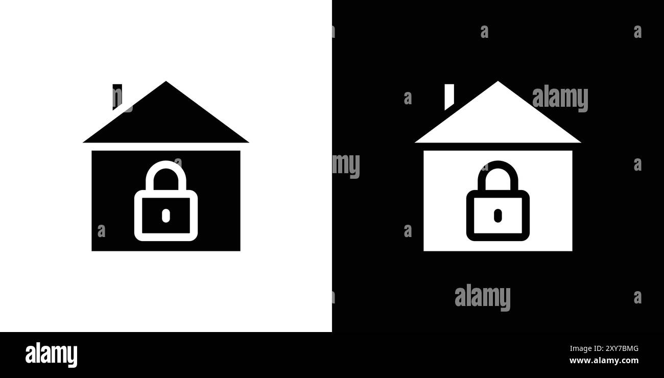 Home security icon set in black and white color. simple flat vector ...