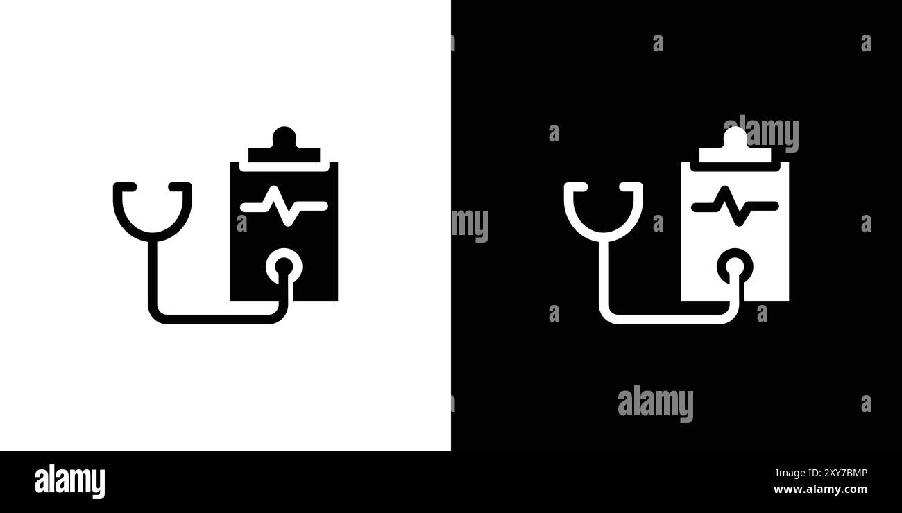 Medical report icon (2) set in black and white color. simple flat ...