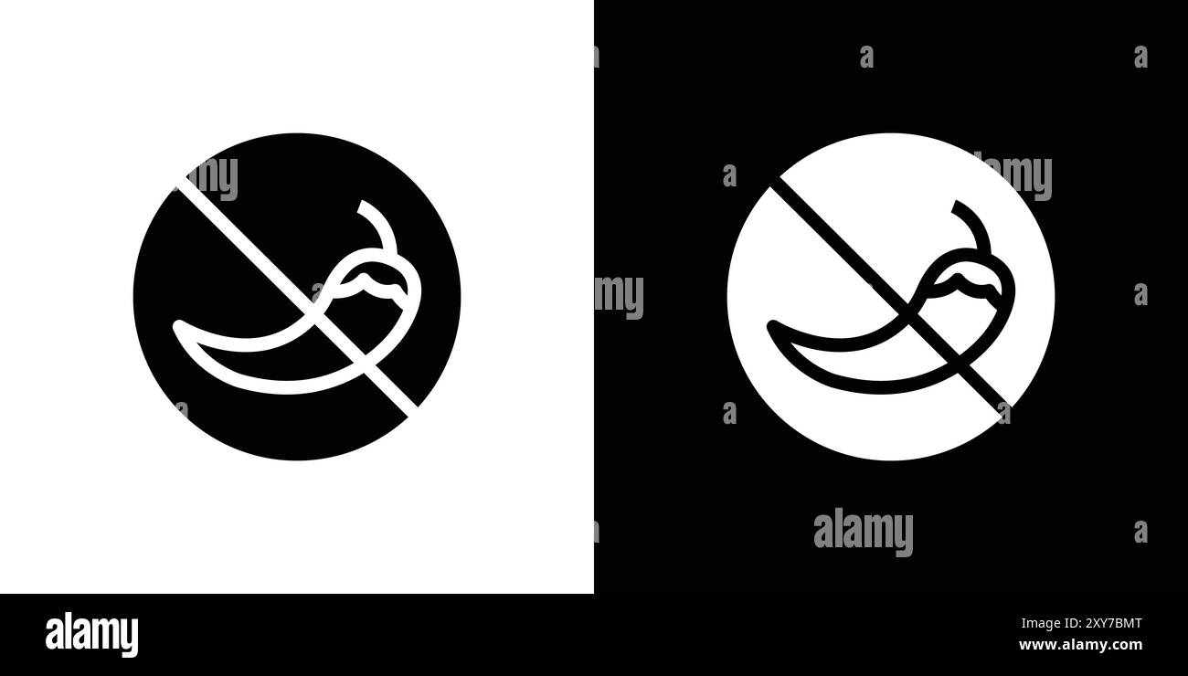 No spicy hot chilli icon set in black and white color. simple flat ...