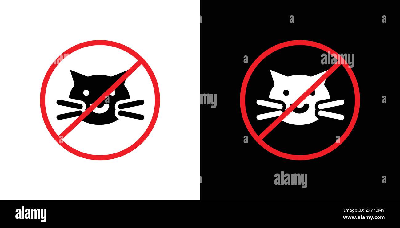 No cats allowed icon set in black and white color. simple flat vector ...