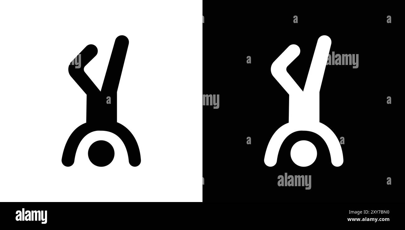 handstand exercise icon set in black and white color. simple flat ...