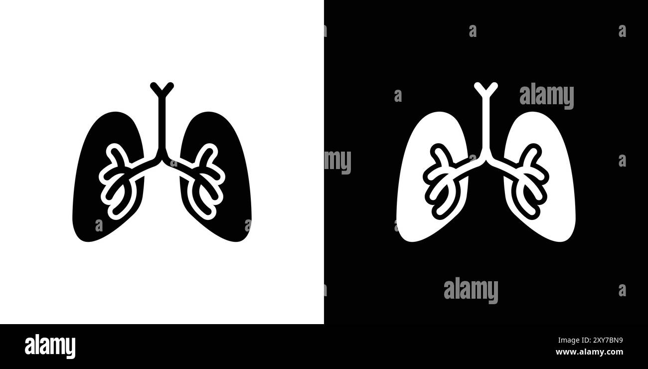 Human lungs icon set in black and white color. simple flat vector Stock ...