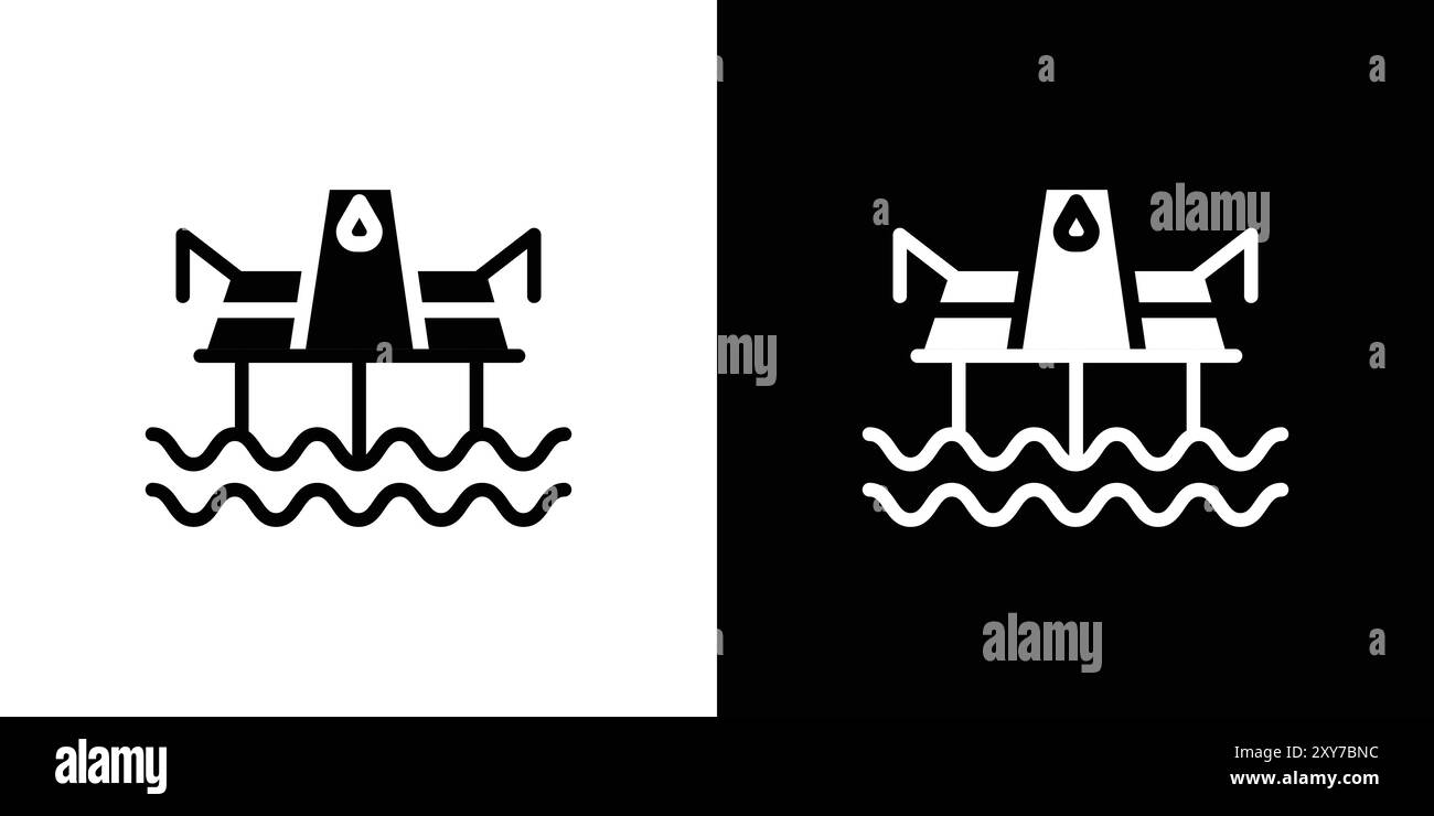 Oil platform icon set in black and white color. simple flat vector ...