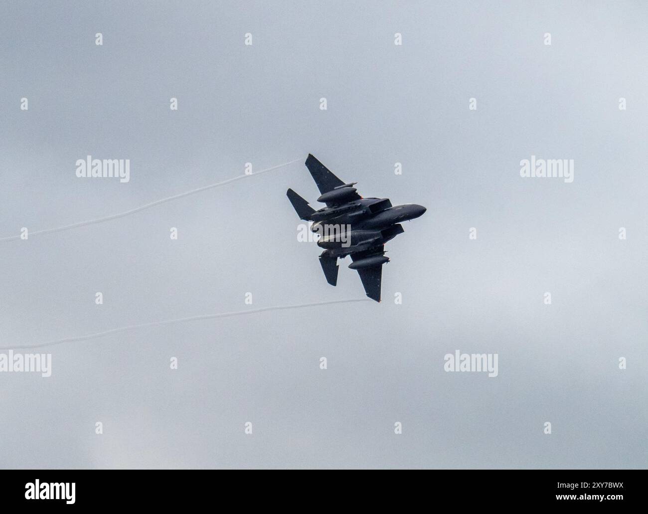 A USAF F15 Eagle practising low flying over Ambleside, Lake District ...