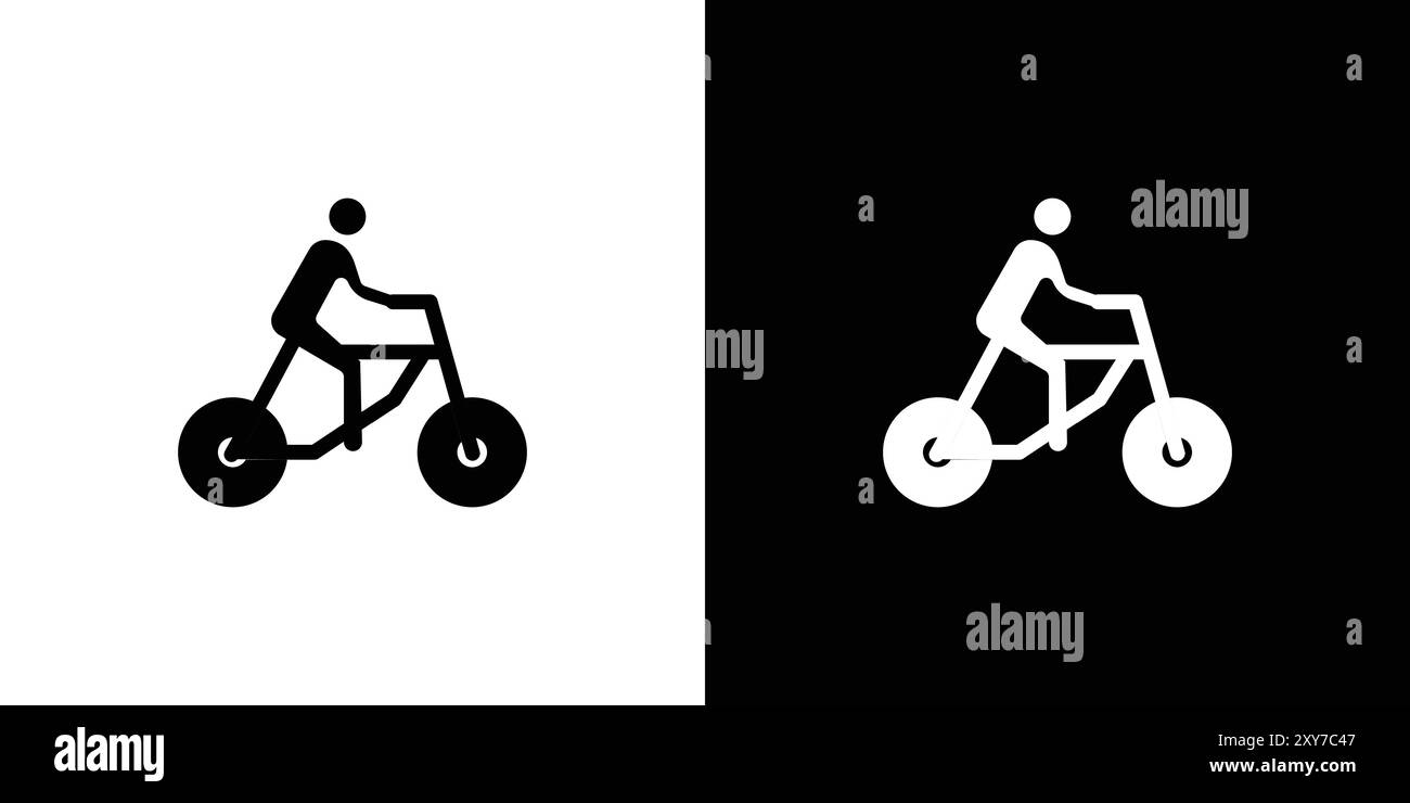Man on bicycle icon set in black and white color. simple flat vector ...