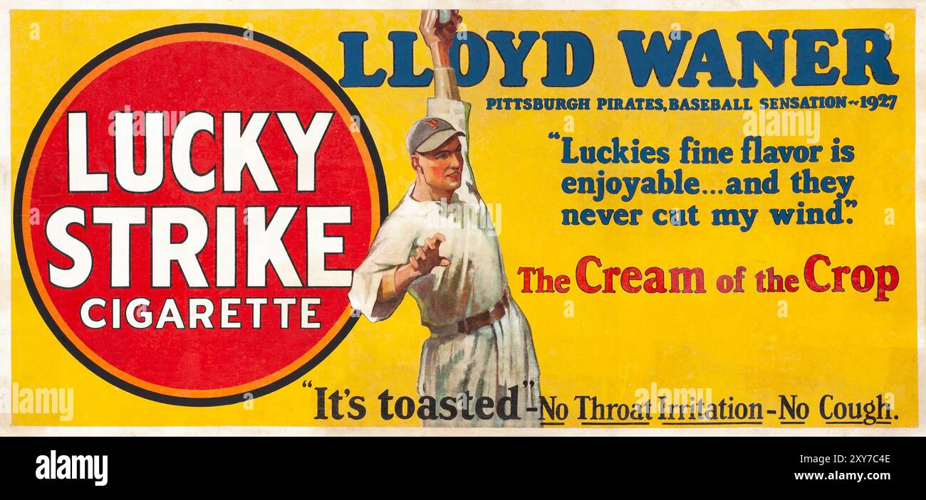 Lucky Strike Advertising sign featuring Lloyd Waner 1928 - vintage ...