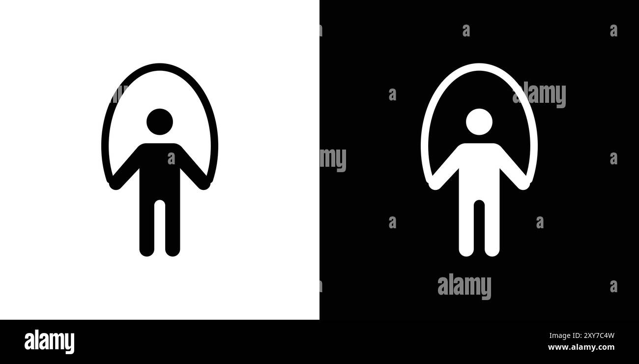 Man jumping with skipping rope icon set in black and white color ...