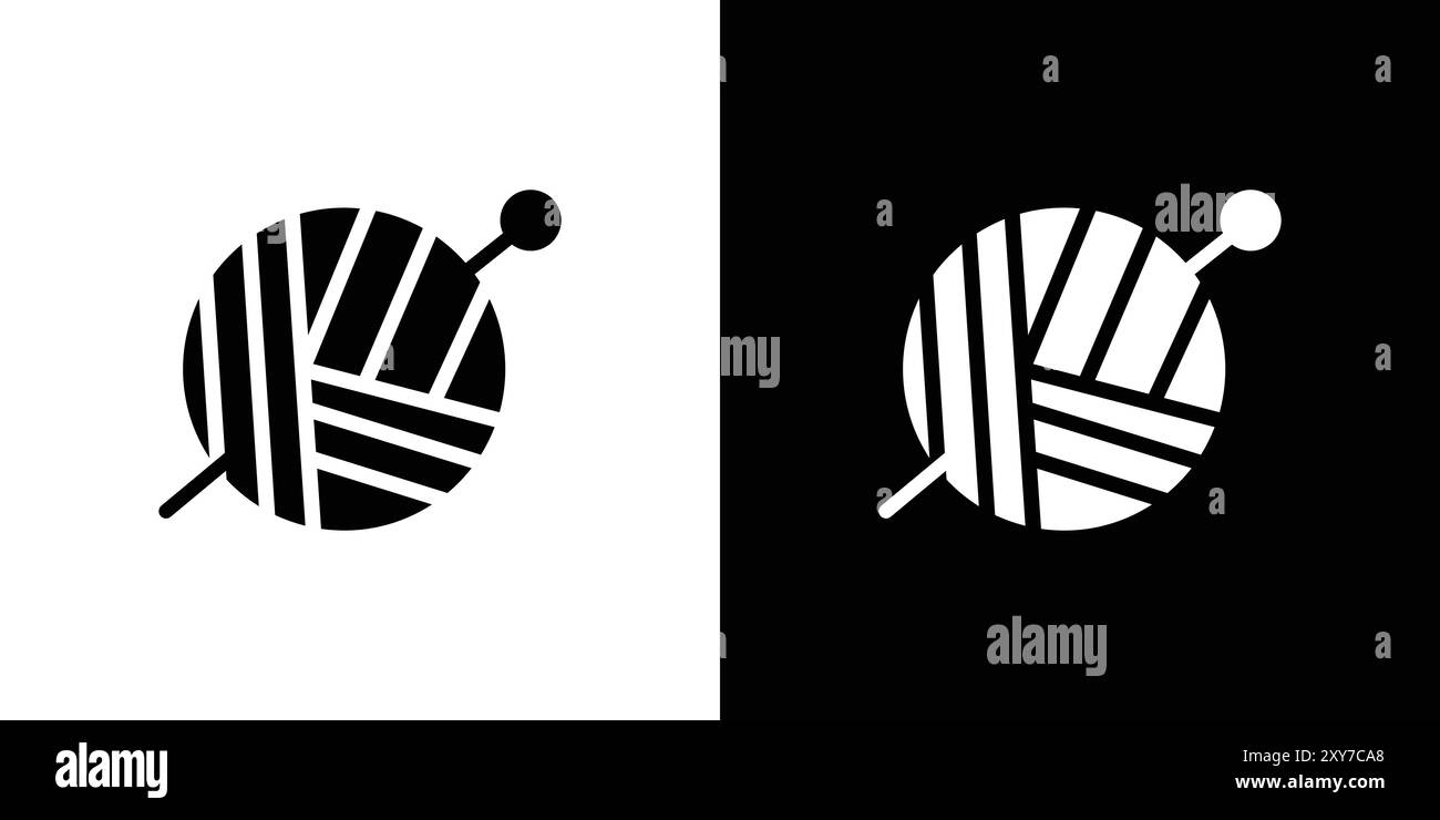 Knit yarn with needle icon set in black and white color. simple flat ...