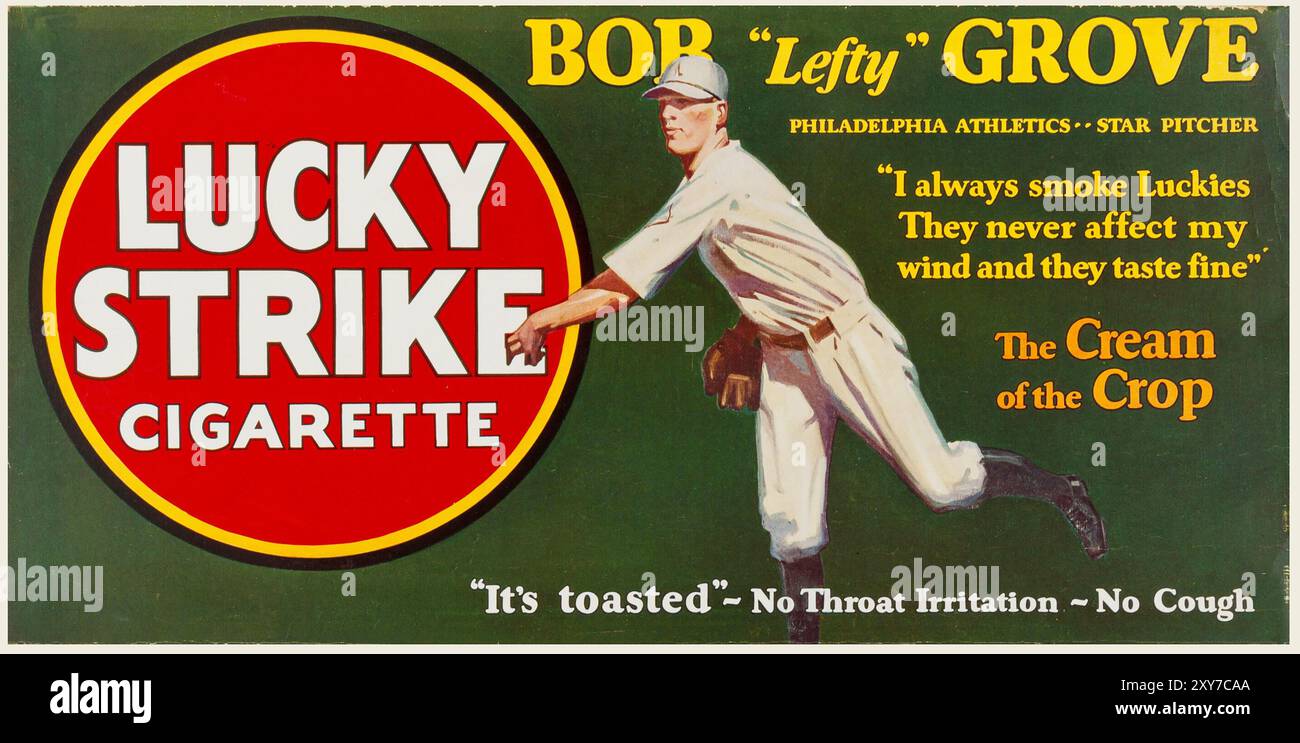 Baseball player Bob "Lefty" Grove ”Lucky Strike” Sign 1928 - vintage ...