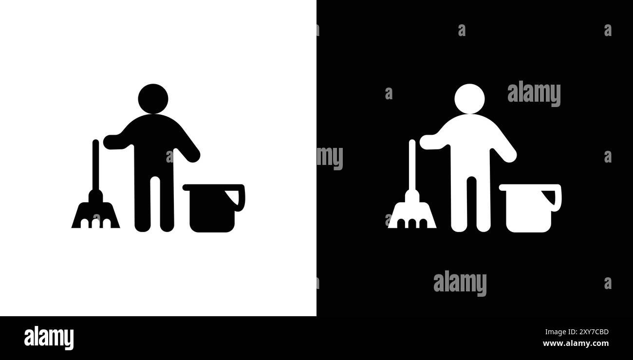 Janitor icon set in black and white color. simple flat vector Stock ...