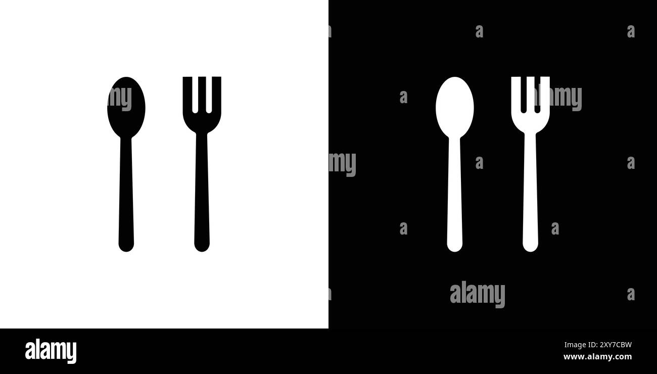 spoon and fork icon set in black and white color. simple flat vector Stock Vector Image & Art ...