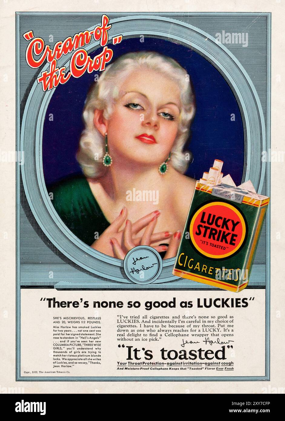 Jean Harlow (American Tobaco Co. 1932) Lucky Strike Cigarettes Magazine ...