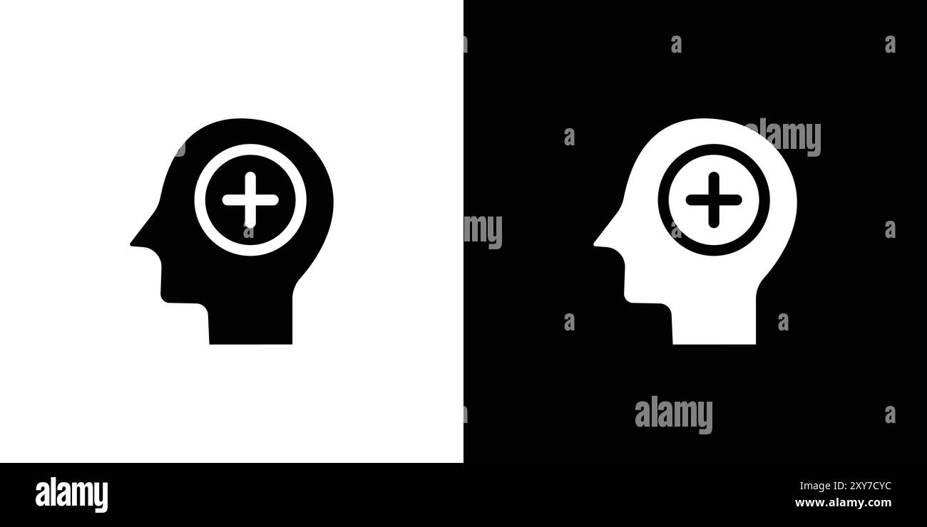 Mental health icon (2) set in black and white color. simple flat vector ...