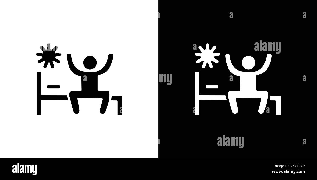 Wake up in the morning icon set in black and white color. simple flat ...