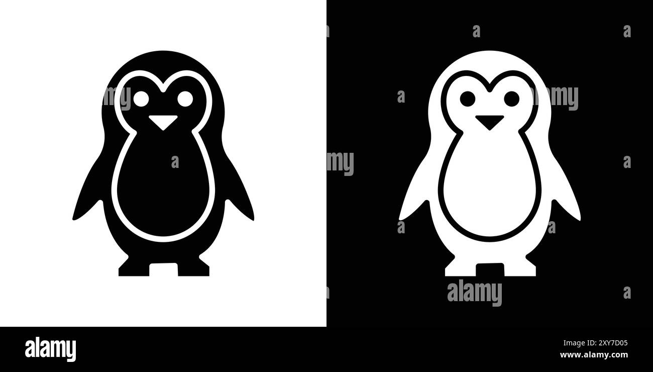 Penguin icon set in black and white color. simple flat vector Stock ...