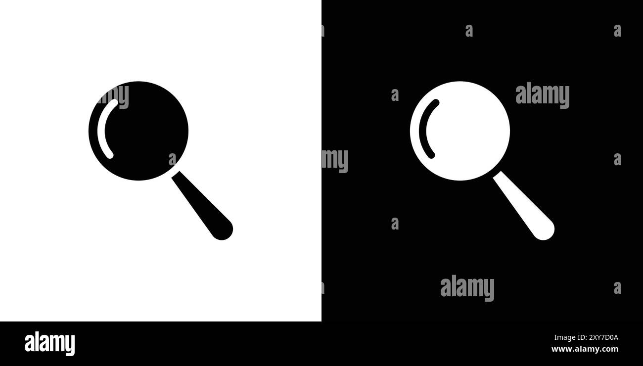 Magnifying glass icon set in black and white color. simple flat vector ...