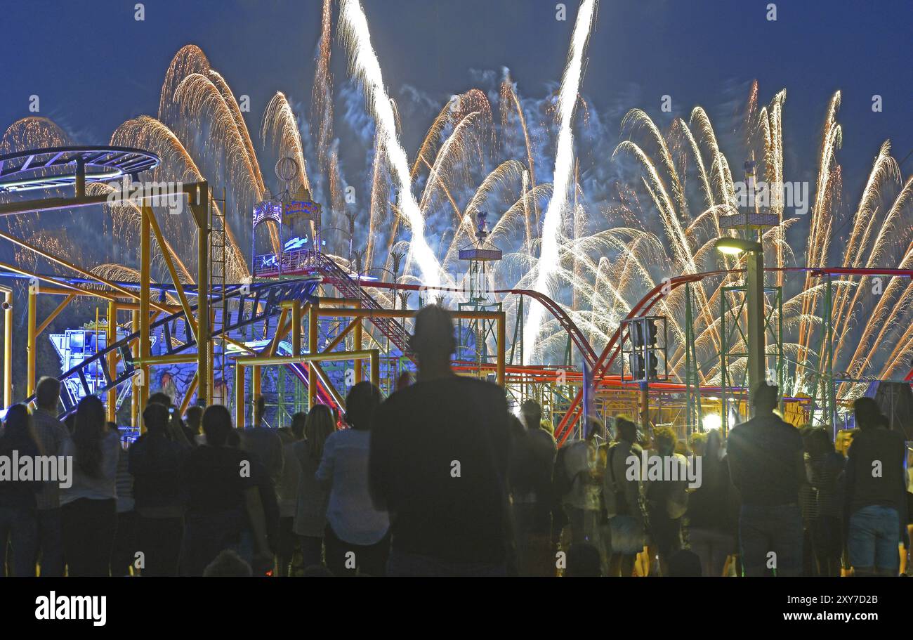 Firework, Rhine meadows, Funfair, summer time, amusement, TV tower ...