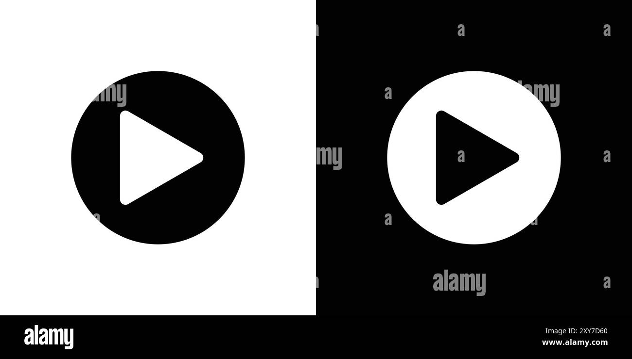 Play button icon set in black and white color. simple flat vector Stock ...