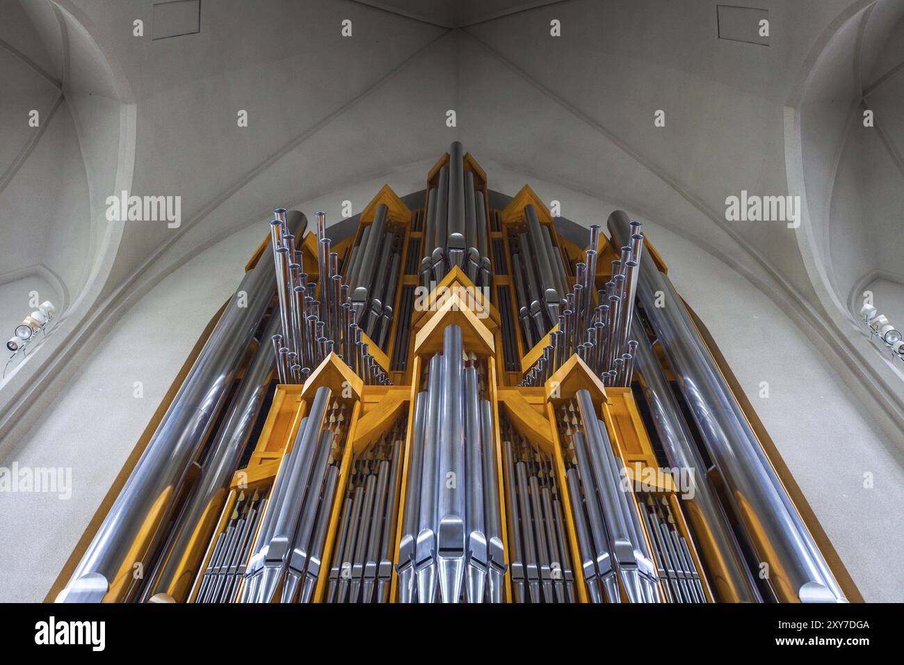 REYKJAVIK, ICELAND, JULY 06: Interior view of the pipe organ and ...