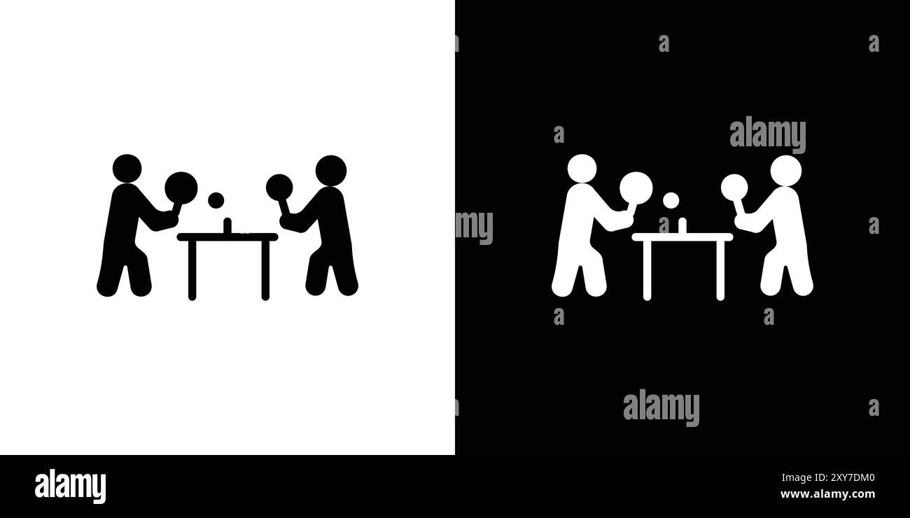 Ping-pong, table tennis icon set in black and white color. simple flat ...