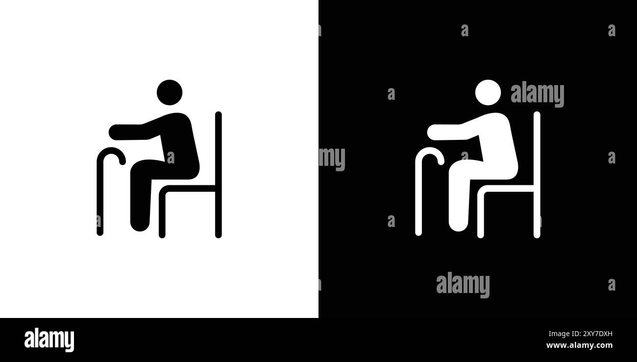 Seniors or old man sitting icon set in black and white color. simple ...