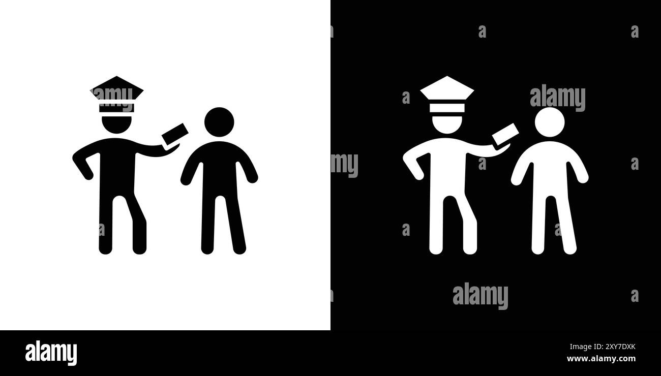 Police officer giving fine icon set in black and white color. simple ...