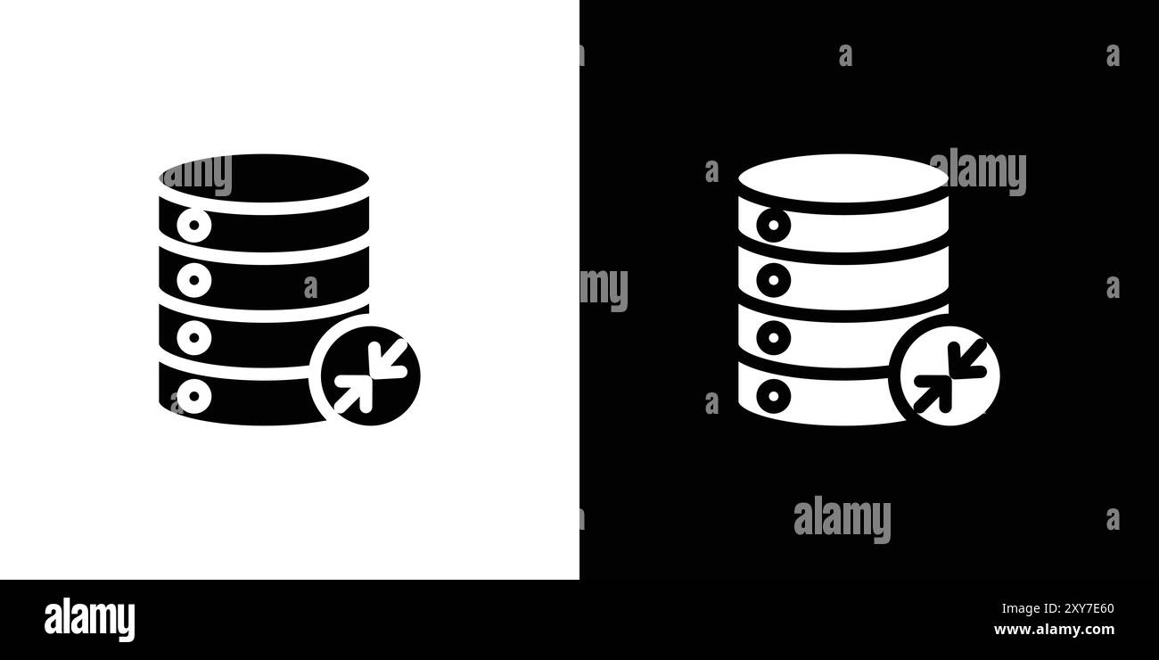 Shrink database icon set in black and white color. simple flat vector ...