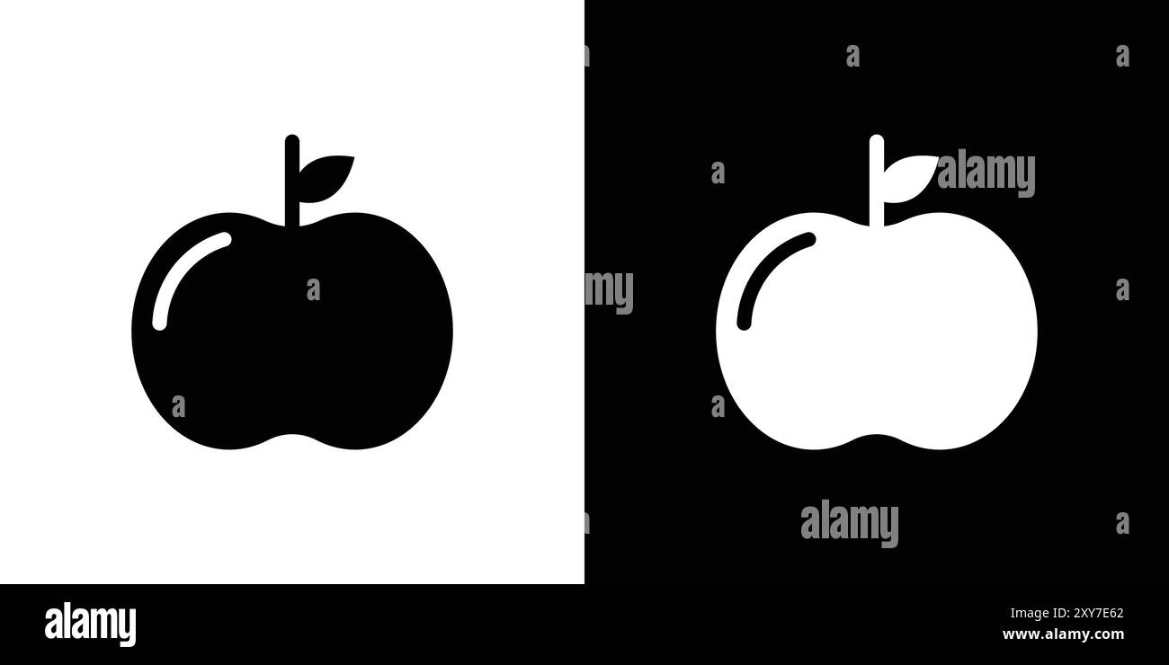 Red apple icon set in black and white color. simple flat vector Stock ...