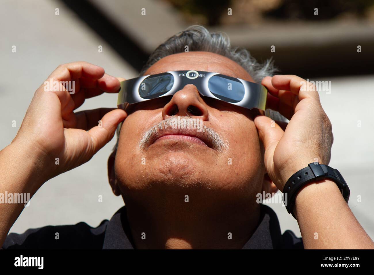 Mexico City, Mexico; 04 08 2024; A man watching the total solar eclipse ...