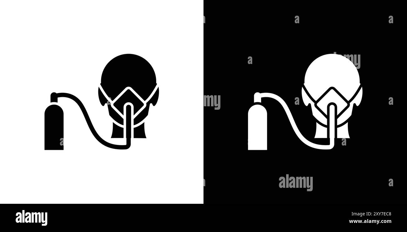 Person with oxygen mask icon set in black and white color. simple flat ...