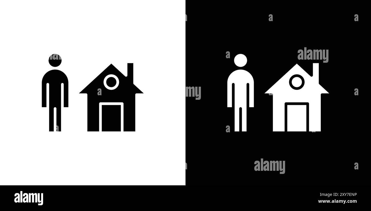 Stay home icon set in black and white color. simple flat vector Stock ...