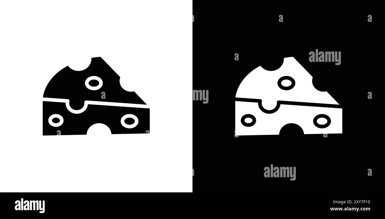 piece of cheese icon set in black and white color. simple flat vector ...