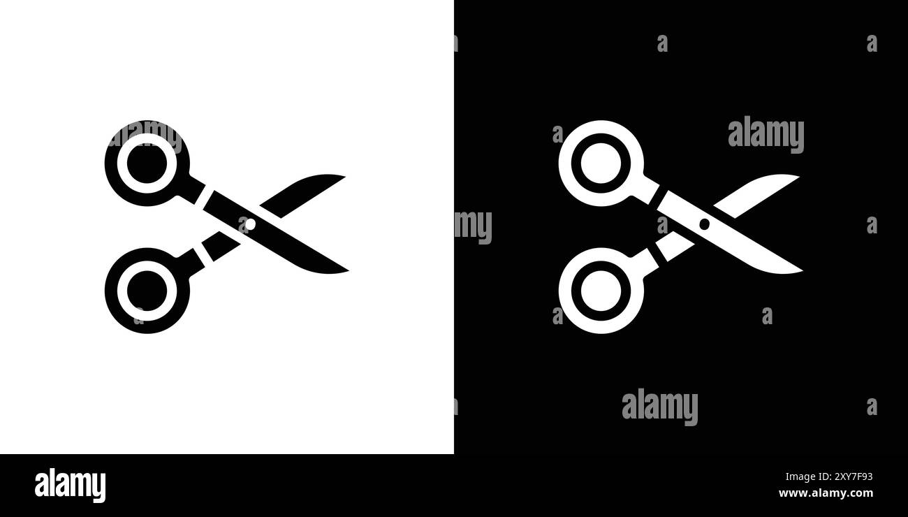 Scissors cutting icon set in black and white color. simple flat vector ...