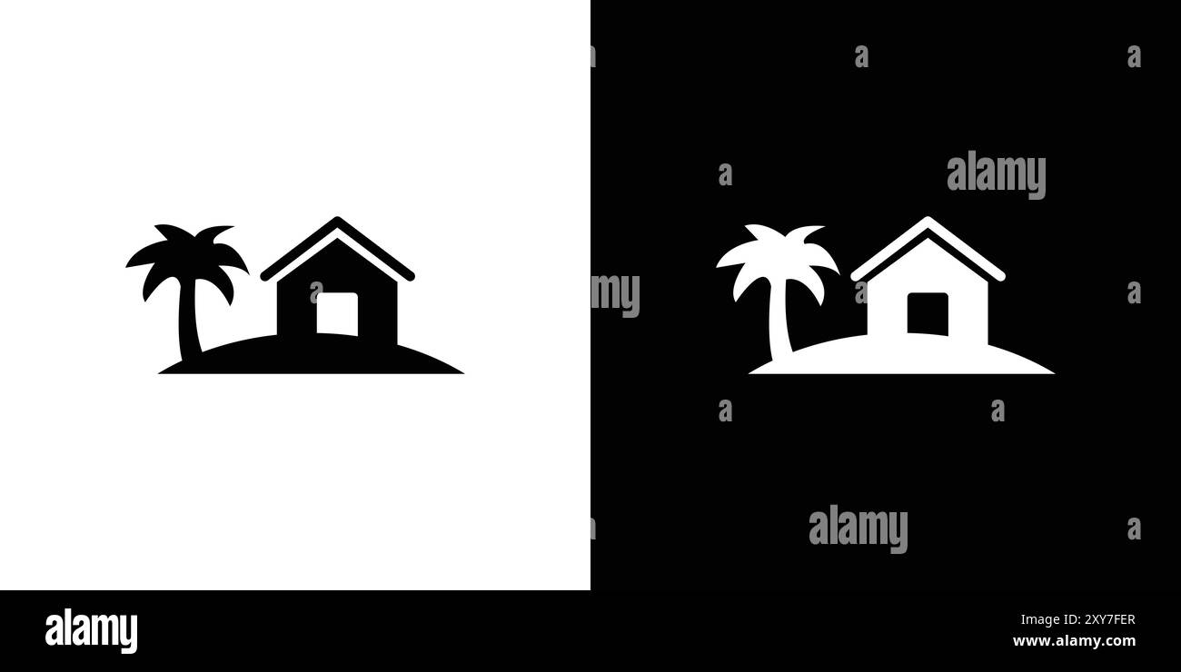 Tropical isle resort icon set in black and white color. simple flat ...