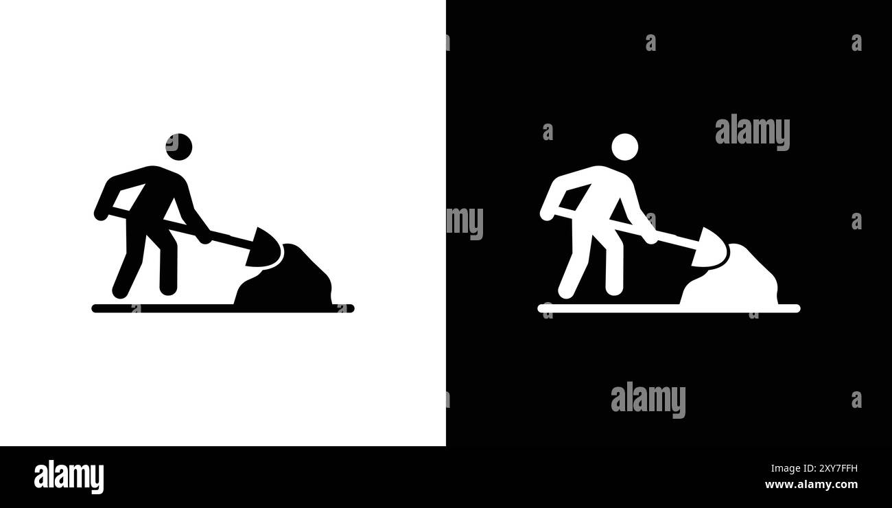 Worker digging icon set in black and white color. simple flat vector ...