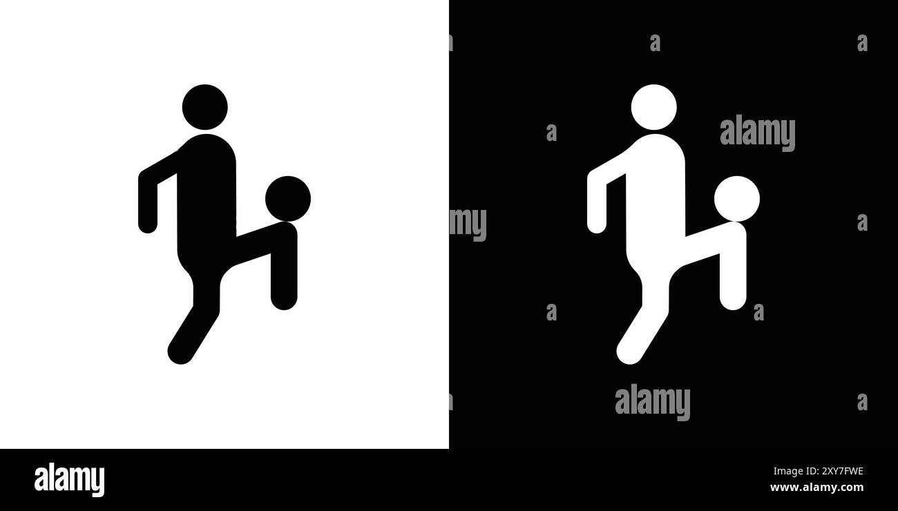 Soccer player with ball icon set in black and white color. simple flat ...